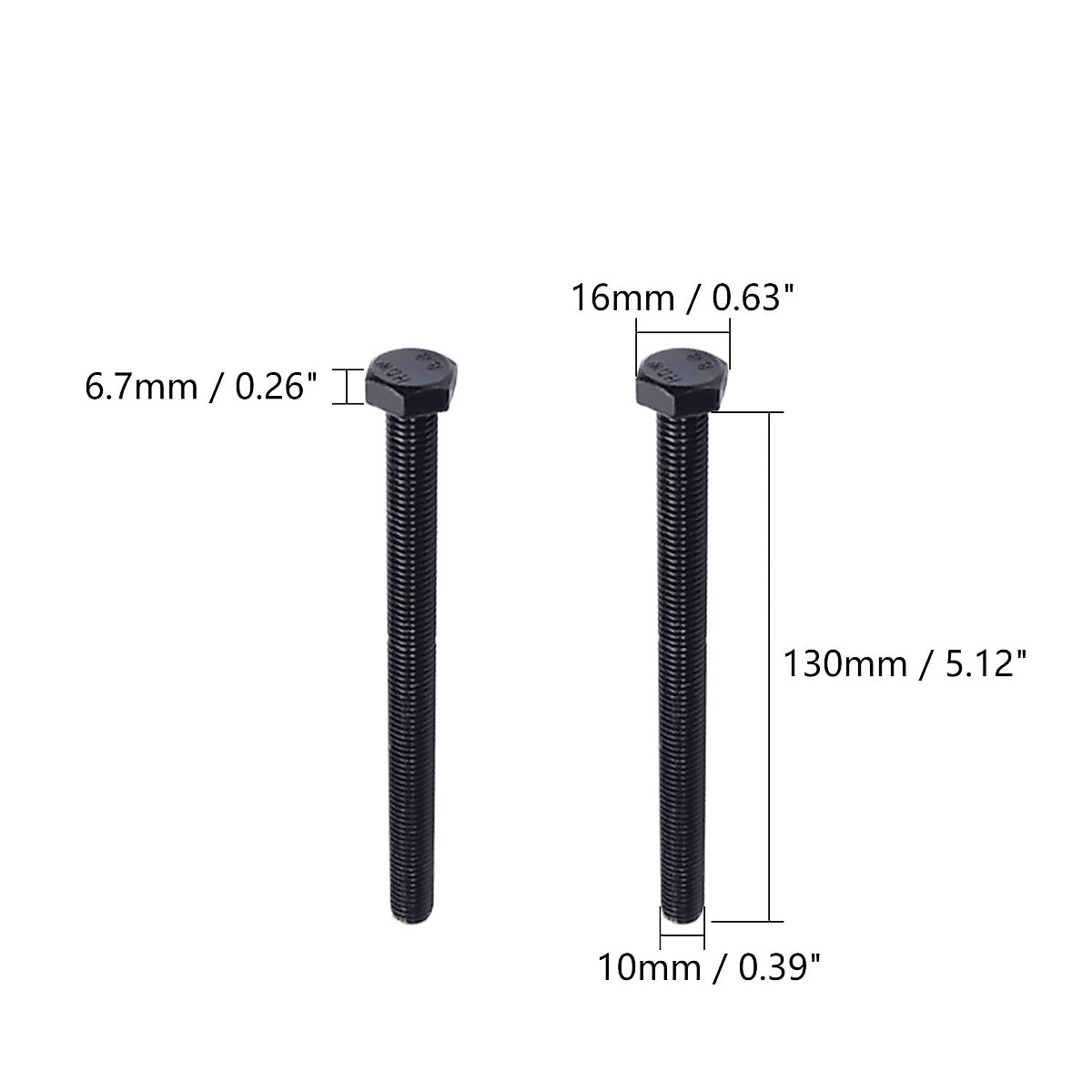 Aicosineg 5Pcs M10 x 130mm Carbon Steel Grade 8.8 External Hex Head Screw Bolts Metric Thread Hexagon Bolts Fastener Hex Bolts for Hardware Furniture Machinery Black 5.38x0.63inch