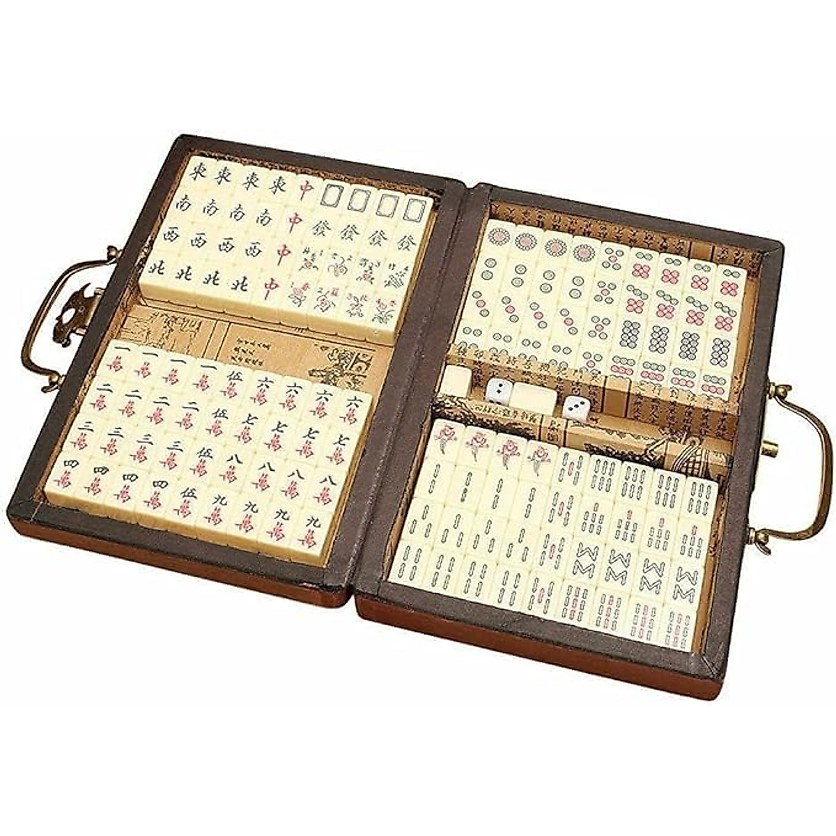 Florauspicious Chinese Mahjong Set, Traditional Majong Sets Chinese with 146PCS 0.87" x 0.59" x 0.47" Mini Mahjong Tiles, 2PCS Dot Dice & 6.7” Wooden Carry Case for Travel, Family Gathering, Party