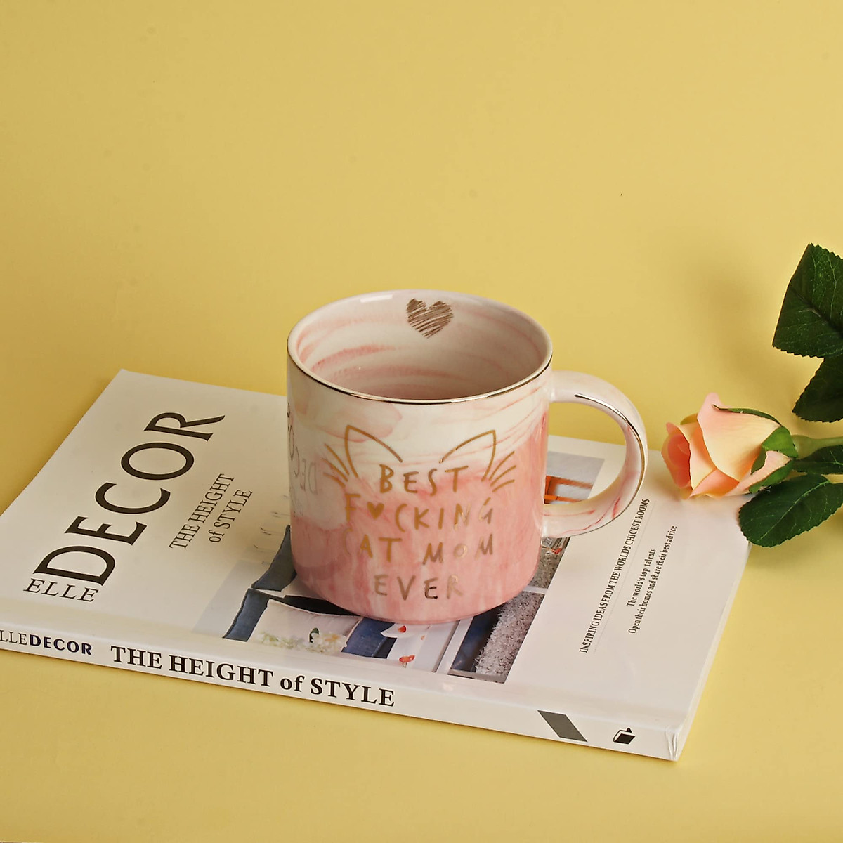 Cat Mom Gifts for Women - Crazy Cat Lady Coffee Mug Gift for Cat Lover Mom, Daughter, Sister, Aunt, Wife, Best Friends, BFF, Coworkers, Her - Best Cat Mom Ever - Pink Marble Mug, Ceramic 11.5oz Cup