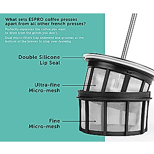 ESPRO P3 French Press - Double Micro-Filtered Coffee and Tea Maker, 32 Ounce, Black
