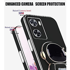 Compatible with Oppo A57 4G Case Silicone TPU Plating, Oppo A57 4G Cases Cute Astronaut Pattern Phone Case with Stand (Black)