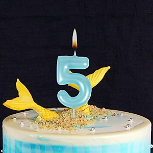 Birthday Candles Number 5 Candle, Cake Topper Decoration for Kids Adults Party Supplies Anniversary, Blue Candle Numeral 5