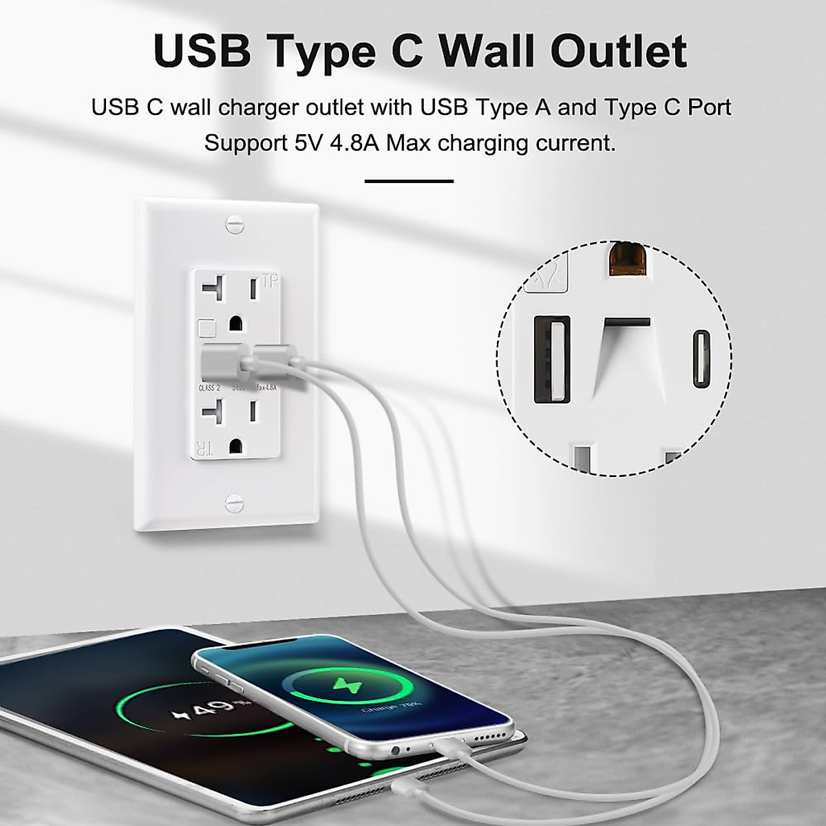Tuya APP Smart WiFi Outlet with USB Port, 5V 2.4A USB Charger Outlet Compatible with Alexa, Google Assistant, ETL&FCC Listed, KS-15T/WU, White (2 Pack)