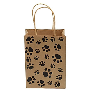 YYaaloa 30pcs Small Gift Bags with Handle Bulk Paw Print Brown Party Favor Paper Shopping Bags for Kids Birthday Xmas Party Supplies Retail Bags (Paw Print Brown, Small 30pcs)