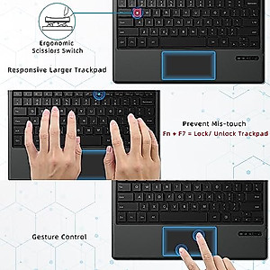 Qulose Keyboard Case for Microsoft Surface Pro 7 Plus/Pro 7 / Pro 6 / Pro 5 / Pro 4 / Pro 3, Wireless Bluetooth Ergonomic Keyboard with Rechargeable Battery and Trackpad - Black