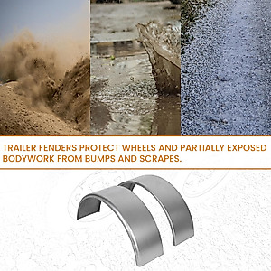 HECASA Steel Round Single Axle Trailer Fenders and Fender Backs Fits 14” to 16” Wheels - 32” x 9” x 15” (2Pcs)