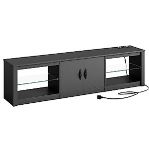 Bestier 70 inch Gaming TV Stand with Power Outlets, LED Entertainment Center for 70/75/80/85 Inch TV, Modern TV Cabinet for PS5 Xbox Console, TV Stand for Living Room Black