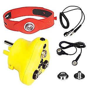4 in 1, KooMall Ground Kit- Anti Static Wrist Strap, ESD Plug, Screw Stud & 10ft Grounding Cord with 2 Banana Jacks for Antistatic Bench Table Floor Mat, Ground by Outlet Socket Silicone Wristband