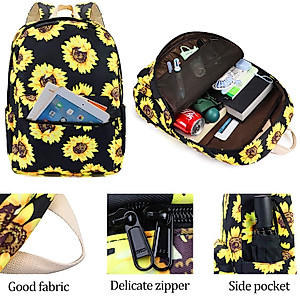 Sunflower Backpack for Teen Girls, Floral School Bags Bookbags with Lunch Box Pencil Case