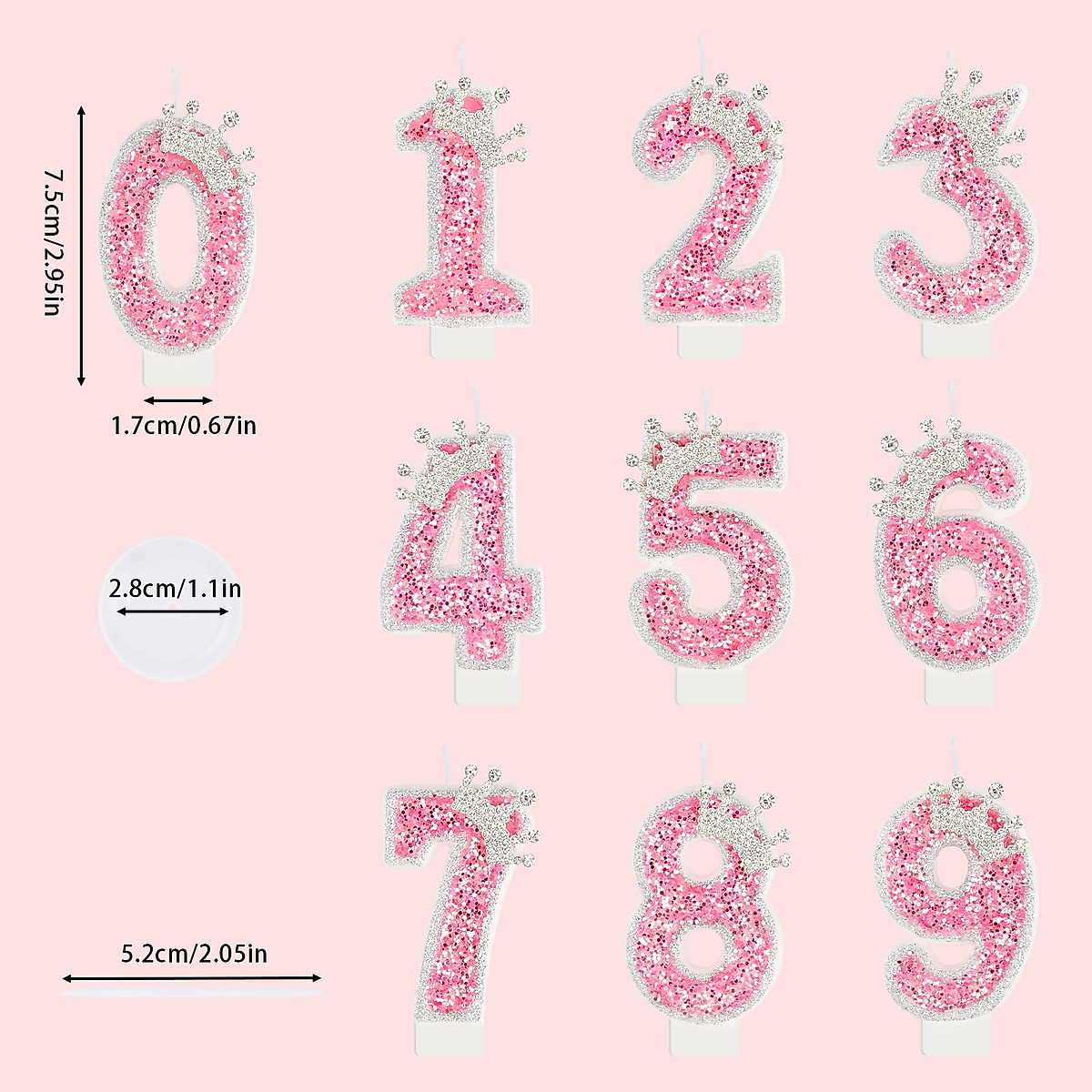 DAJISI 2.95 Inch Birthday Candle for Cake, Pink Birthday Candles Number Candles for Birthday Cakes with Crown Large Sparkler Candles for Cake Topper Decoration (Pink Crown 5)