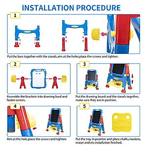Easel for Kids, Double Sided Dry Erase Board and Chalkboard, Height Adjustable Drawing Board with Painting Accessories for Toddlers Boys and Girls