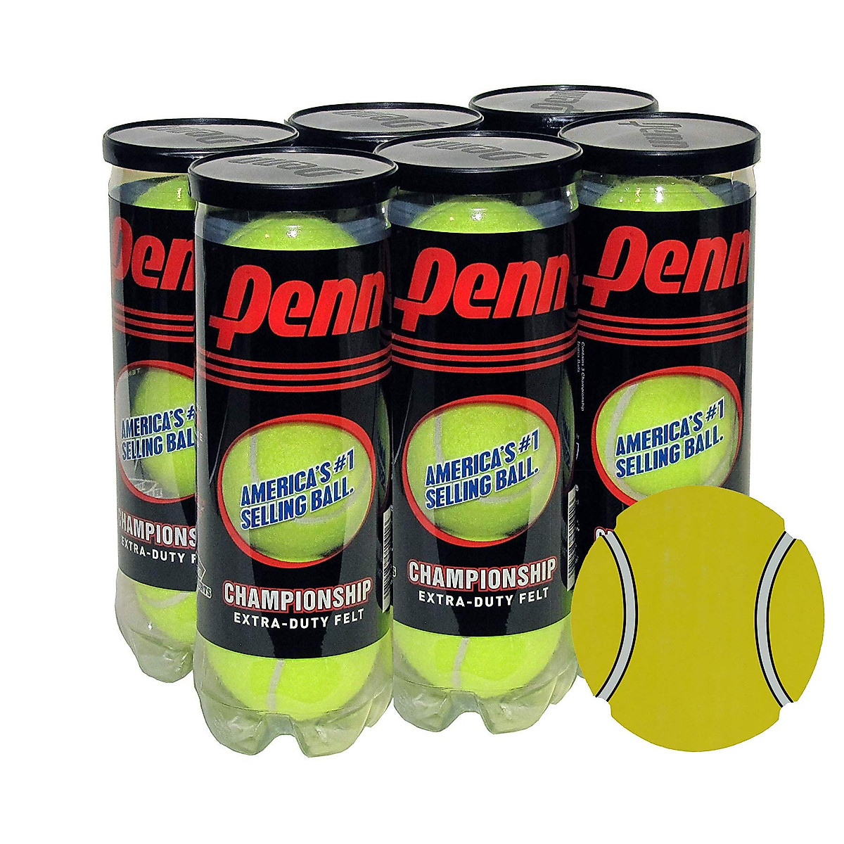 InPrimeTime Penn Championship Tennis Balls, 6 cans (18 Balls) Super Value Bundle with Exclusive Magnet (Extra Duty)