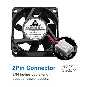 GDSTIME 60mm Fan, 60mm x 60mm x 25mm Dual Ball Bearings 12V DC Brushless Cooling Fan