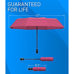Rain-Mate Compact Travel Stick Umbrella - Pocket Portable Folding Windproof Mini Umbrella - Auto Open and Close Button and 9 Rib Reinforced Canopy