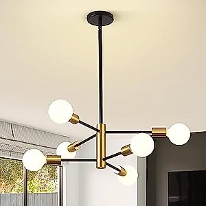 MOUFIER Sputnik Chandelier Black and Gold Ceiling Light Height Adjustable E27 Modern Ceiling Lighting Fixture for Living Room Bedroom Dining Room Kitchen Office (6-Light)