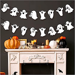Cute Ghost Banner 2 Pack Halloween Garland Decorations Ghost Festival Party Decoration Haunted Houses Doorway Home Indoor Outdoor Halloween Party Supplies