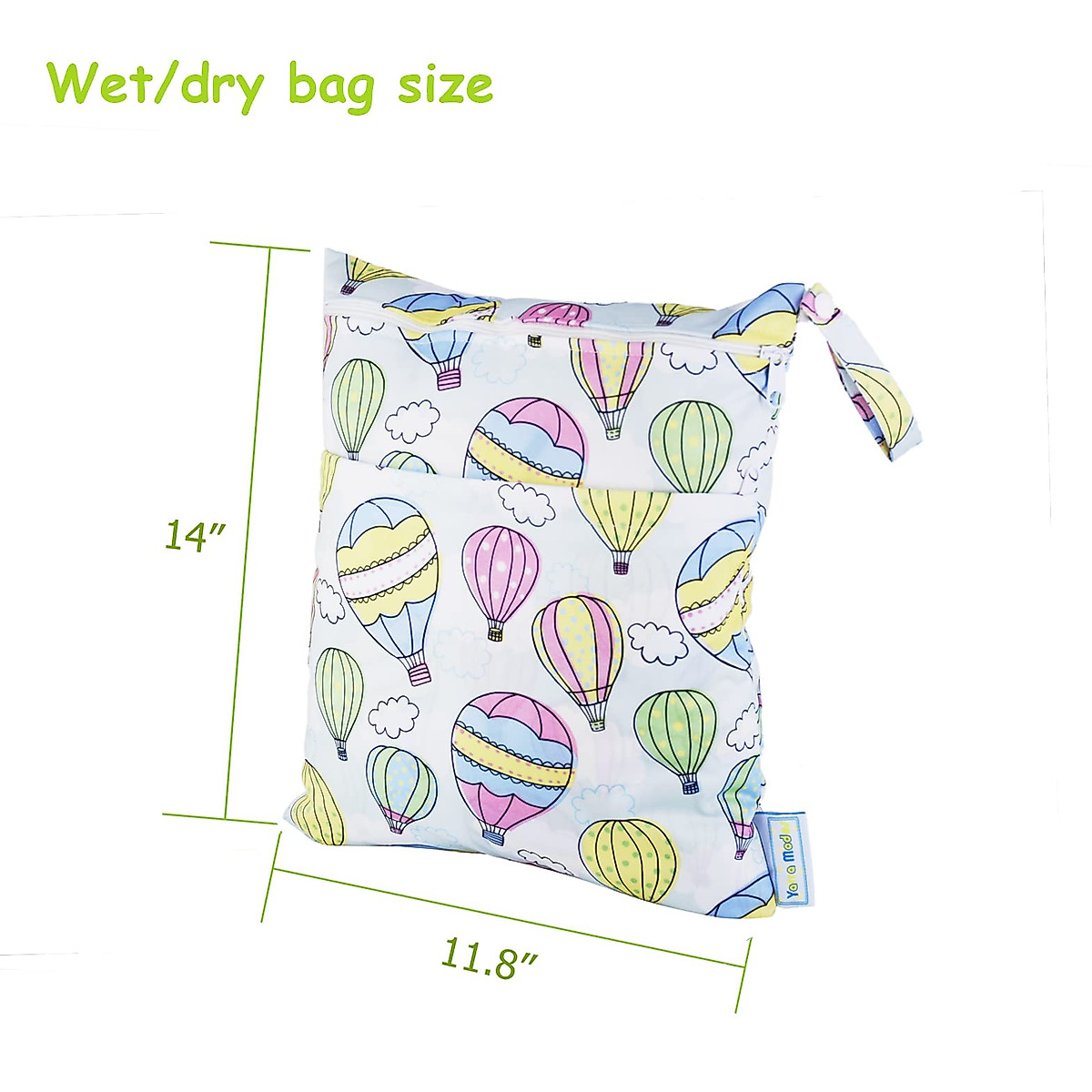 2 Pcs Cloth Diaper Wet Dry Bags Waterproof Reusable Travel Daycare Baby Pump Parts Bag for Swimsuits Clothes with Zipper (Rainbow and Hot Air Balloon)