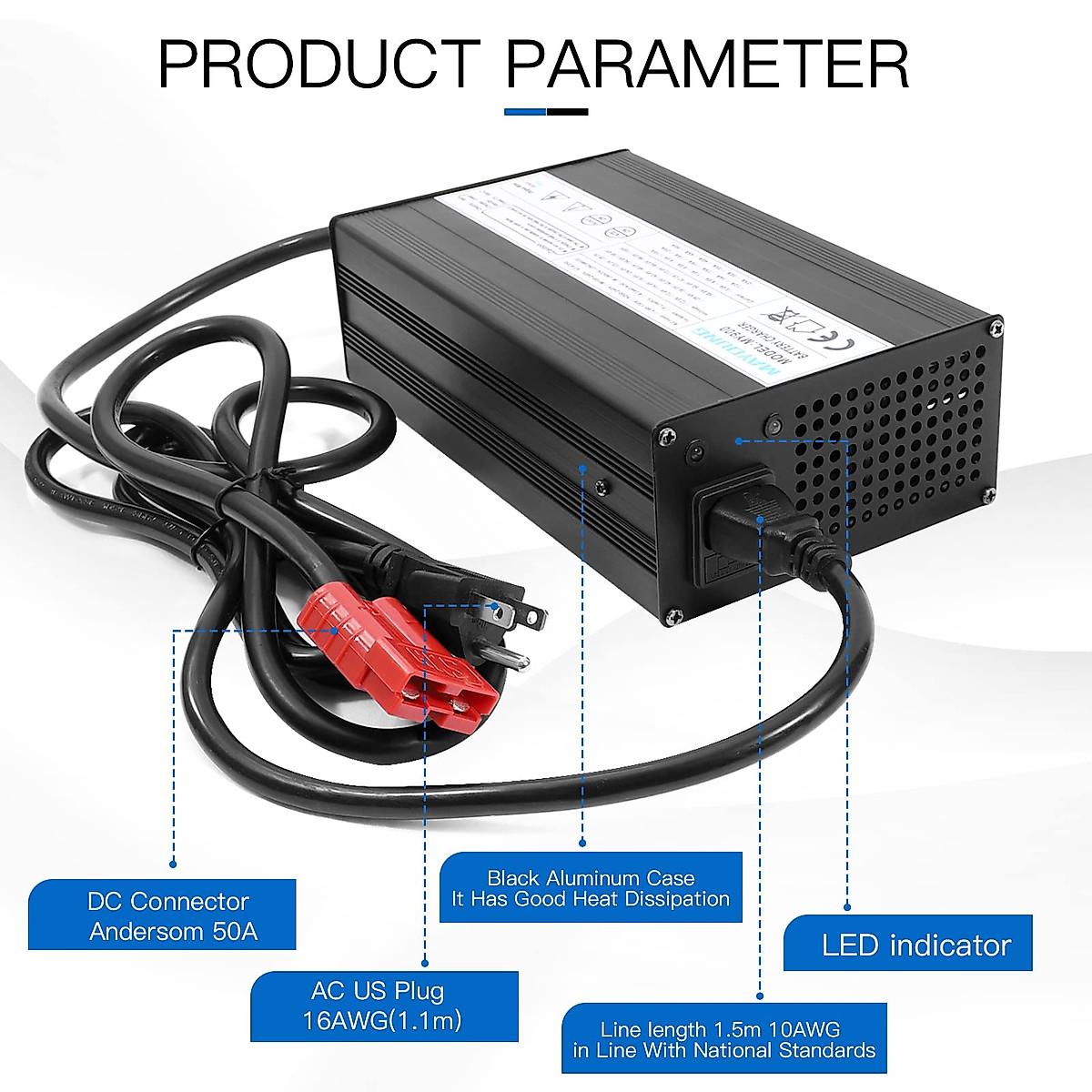 YEWY 14.6V 40A LiFePO4 Battery Charger for 4S 12.8V LiFePO4 Battery Pack Smart Charge Auto-Stop1