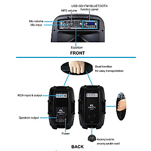 Proreck Dance 12 Portable 12-Inch 1000 Watts 2-Way Powered PA Speaker System Combo Set with Bluetooth/USB/SD Card Reader/FM Radio/Remote Control/Speaker Stand