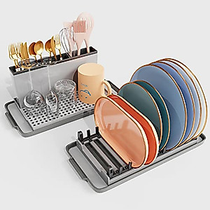 Midyb Dual Part Dish Drying Rack for Kitchen, Multifunctional Draining Rack Holder with Drainboard, Tableware Bowl Saucer Storage System, Household Dish Drainer for Countertop