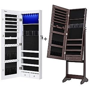 Nicetree 2022 Upgraded Jewelry Armoire with Mirror, Wall/Door Mounted Jewelry Cabinet, Freestanding Mirror with Jewelry Storage