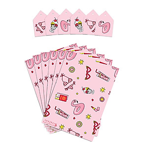 CENTRAL 23 Summer Wrapping Paper For Women - 6 Pink Wrapping Paper Sheets - For Birthday, Christmas, Bridal Shower - Comes With Fun Stickers
