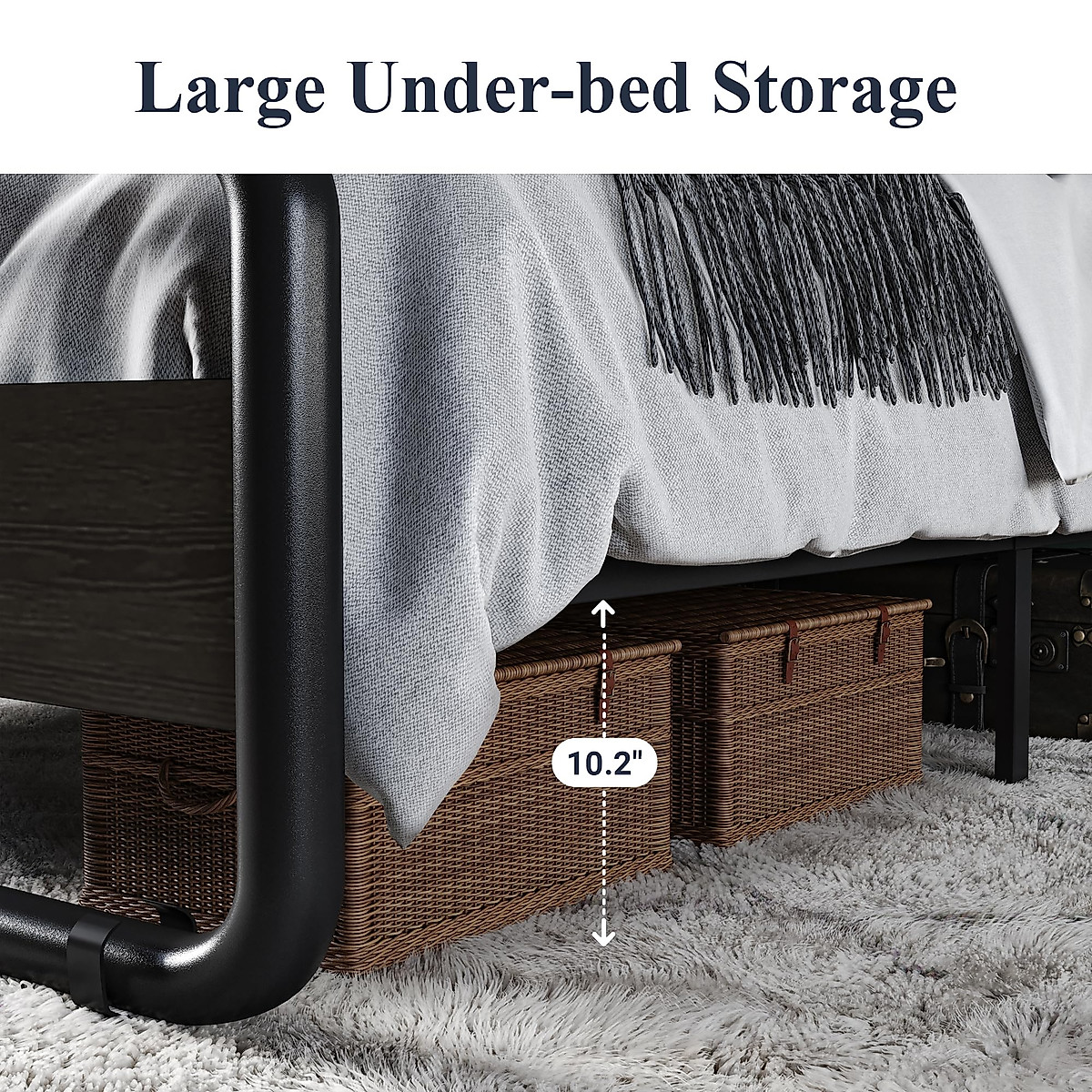 Allewie King Size Metal Bed Frame with Curved Wood Headboard and Footboard, Heavy Duty Platform Iron Bed with Under-Bed Storage, Noise Free, No Box Spring Needed, Easy Assembly, Black