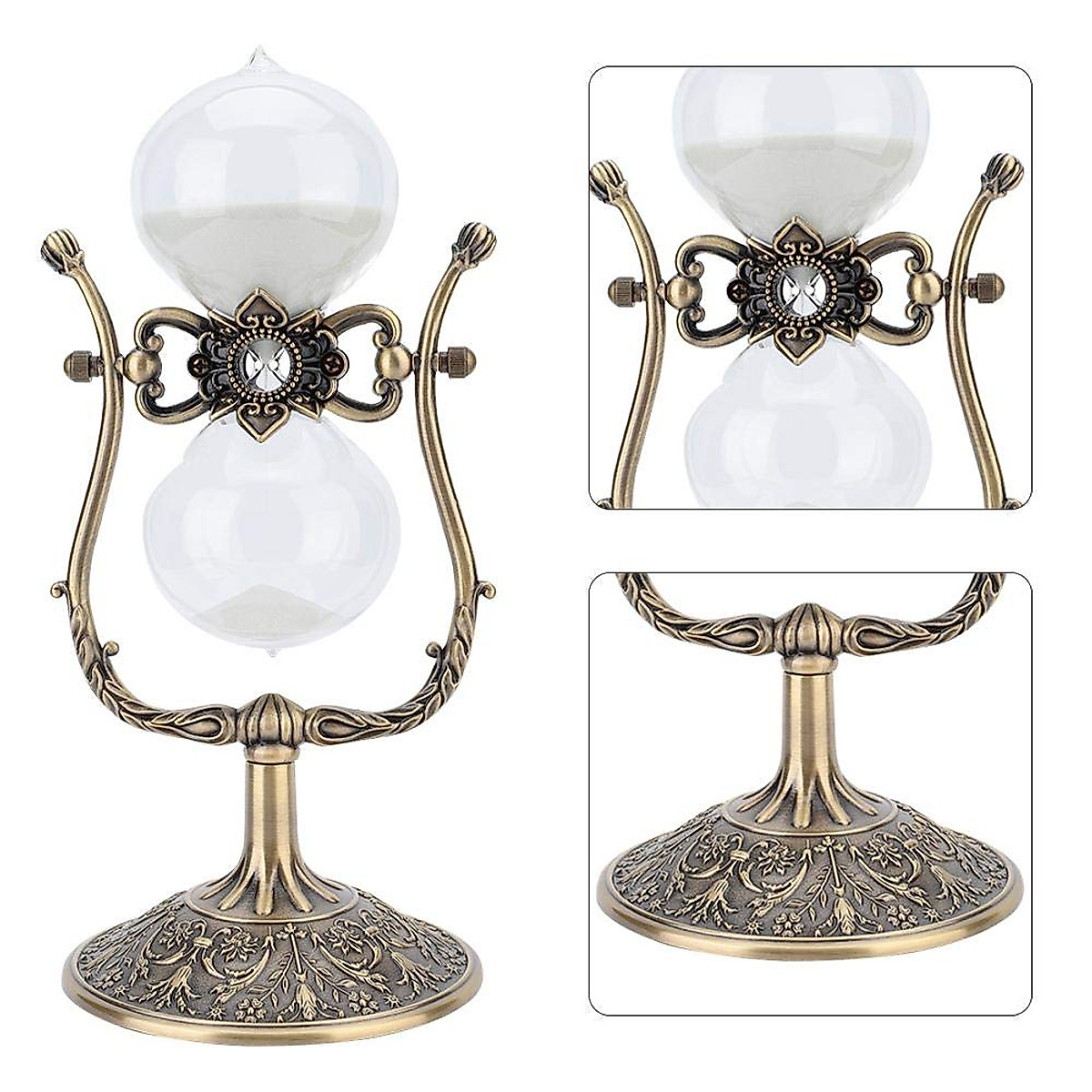 Hourglass Timer European Style Pattern 30 Minutes Rotating Sand Clock Timer Desk Decoration (Bronze)