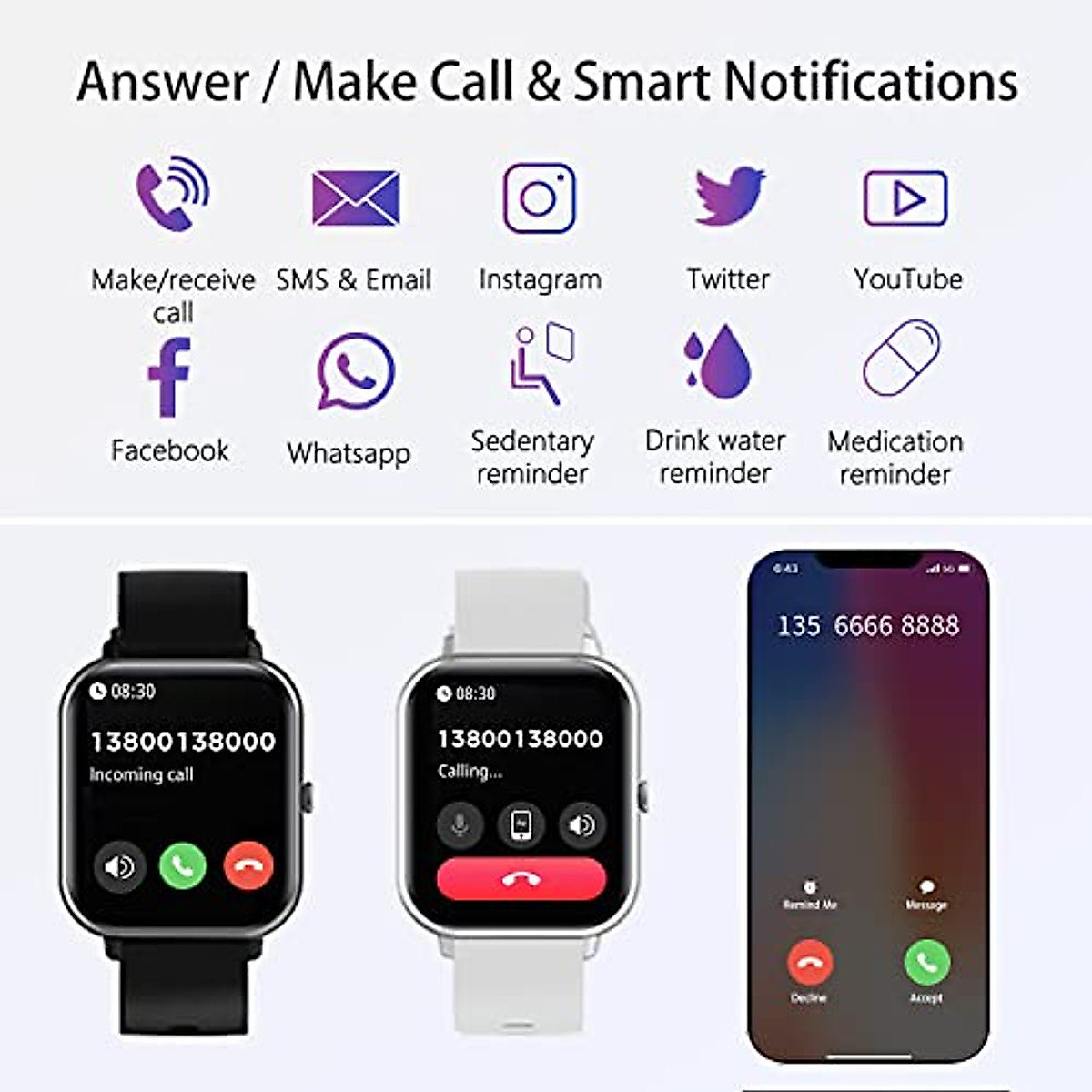 Smart Watch with Make/Answer Call, 1.83 Inch Screen Fitness Tracker with AI Voice Control, 24/7 Heart Rate, Blood Oxygen, Sleep Monitor, Message Reminder, 110+ Sports Modes for Women Men, iOS/Android