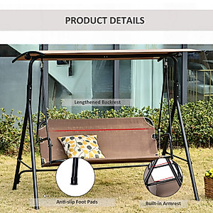 Outsunny Patio Swing Chair with Canopy, Seats 2 Adults Loveseat Bench with Adjustable Tilt Canopy, Armrests, A-Frame Steel, Breathable Mesh for Backyard, Garden, Brown