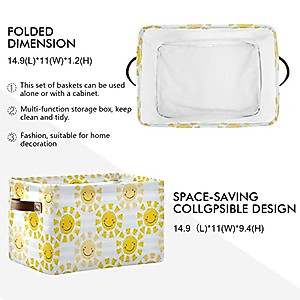 KEEPREAL Cute Sunshine Storage Basket Bin, Large Cube Storage Box Canvas Collapsible Storage Organizer for Home Office Closet - 15 L x 11 W x 9.5 H