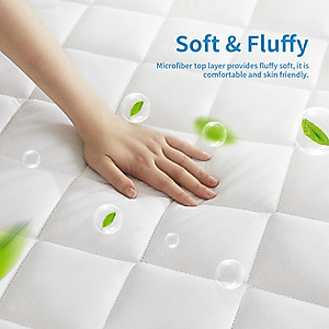 Yinlnpaul Queen Quilted Fitted Mattress Pad Breathable Mattress Protector Queen Size Machine Washable Mattress Cover Soft Mattress Topper with Deep Pocket Fitted 21 Inches (Queen,White)