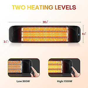 Colliford Electric Patio Heater with Remote Control - 1500W Indoor/Outdoor Carbon Heater, IP65 Waterproof, Fast Heating - Wall-Mounted Space Heater for Bedroom, Backyard, Standard, Commercial