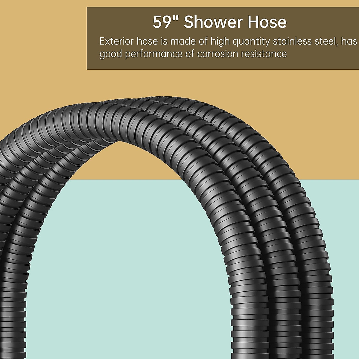 BESy Brass Shower Arm, Square 10 Inch Rainfall Shower Head with Handheld Spray Combo, Dual Showerhead Rain Set 2 Setting Hand Held Sprayer with Adjustable Slide Bar, With Shower Hose, Matte Black