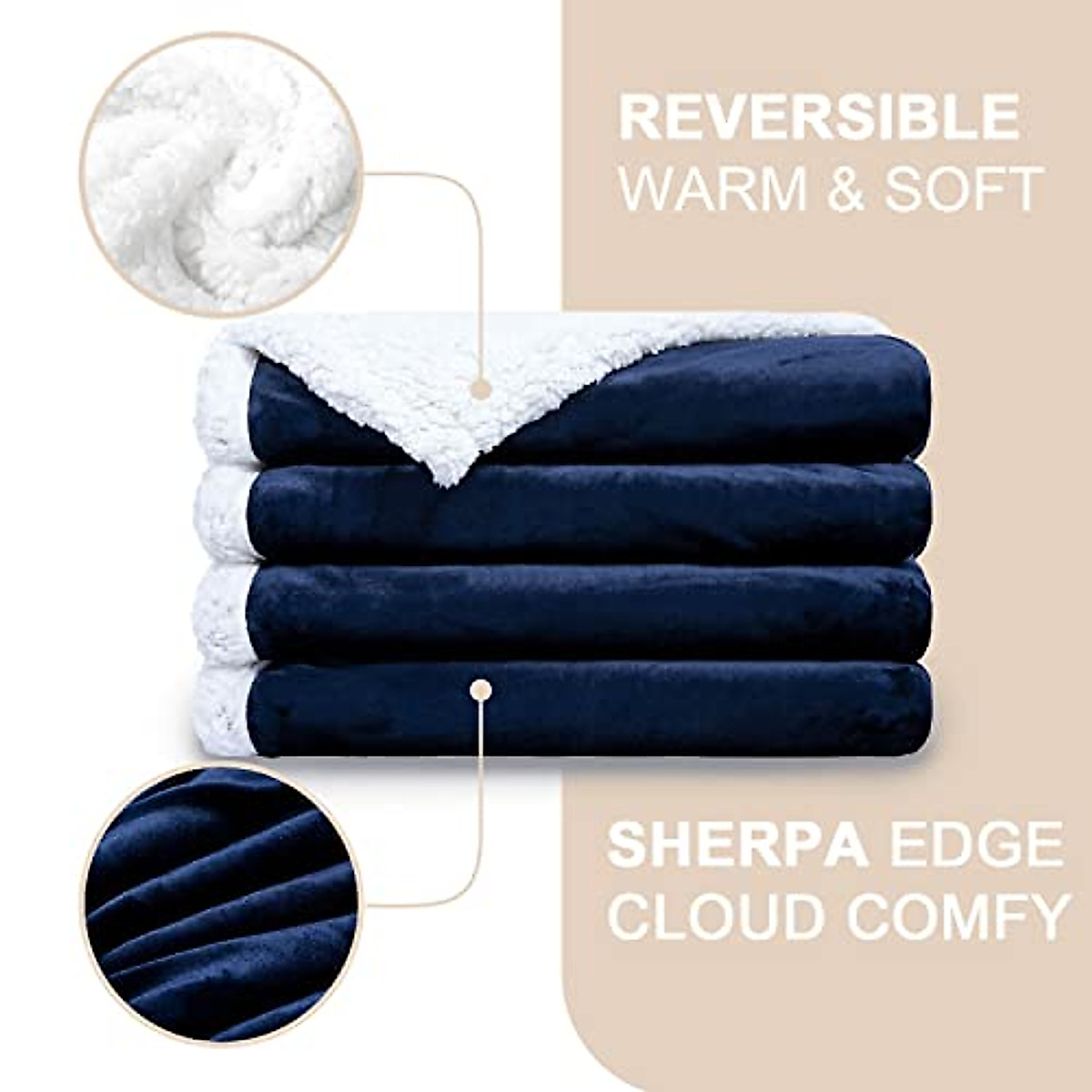 NANPIPER Sherpa King Size Blanket,Soft Fuzzy Fleece Blanket,Warm Plush Edge Blankets,Navy Blue 90"x108"