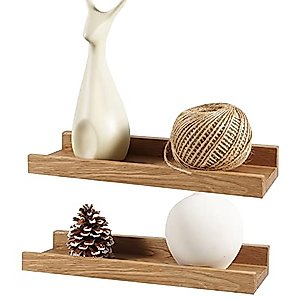 12 Inch Floating Shelves Wall Mounted Set of 2, Rustic Wall Shelves for Decor and Storage, Natural Solid Oak Wood Shelf, Picture Ledge for Bedroom/Bathroom/Living Room/Kitchen, Natural Color, 12*4*1.5