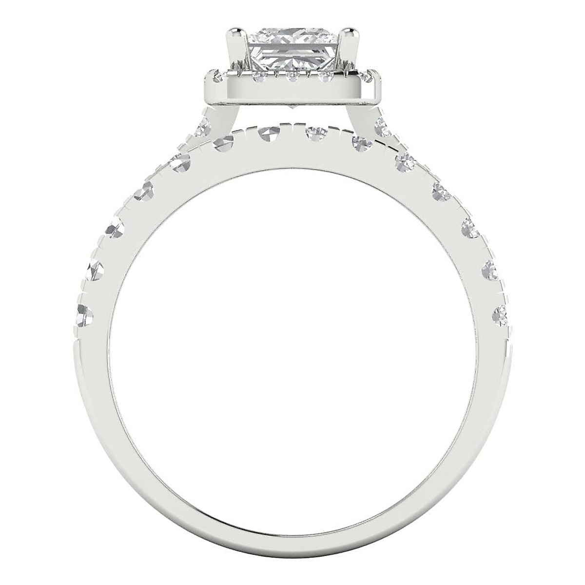 Clara Pucci 1.54 carat Princess Cut Halo Solitaire White Sapphire Bridal Wedding Anniversary Ring band set 14k White Gold 8.25