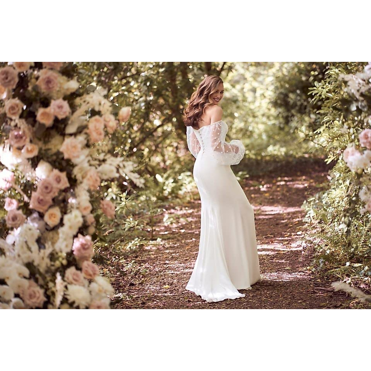 Detachable Sleeves for Wedding Dresses Pearl Tulle Illusion Removable Bridal Accessory (Ivory 04)