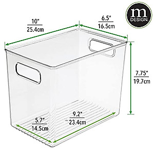 mDesign Plastic Deep Kitchen and Pantry Organizer Storage Bin with Handles for Cabinet, Fridge, Freezer - Food Storage Containers for Snacks, Yogurt Pouches or Fruit, Ligne Collection, 4 Pack, Clear