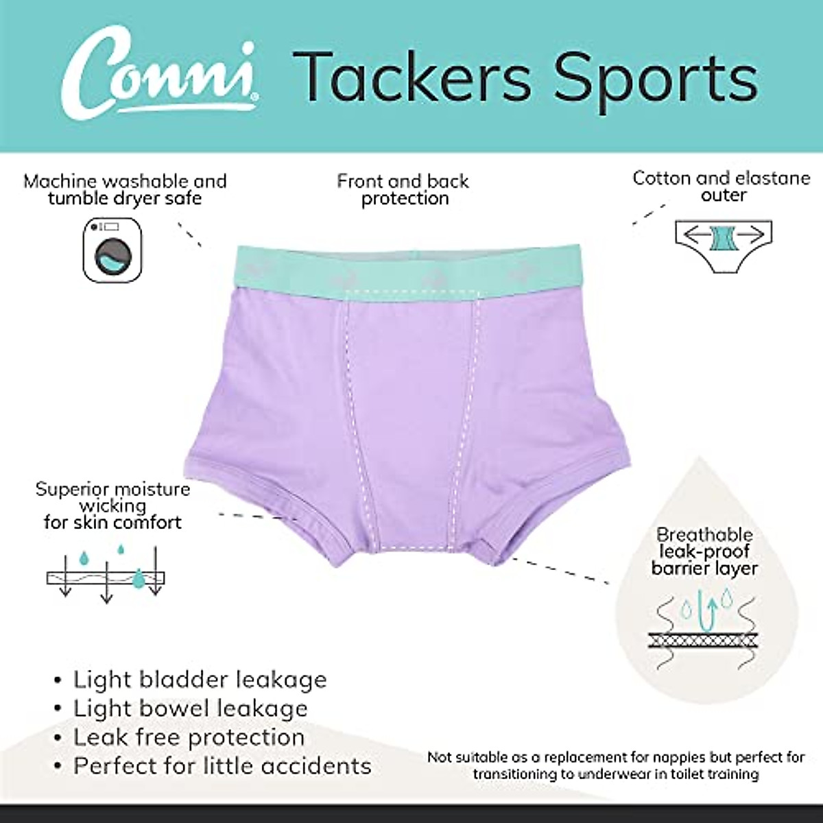 Conni Kids Training Boxer Pants | Soft Shorts Reusable Toddler Potty Training Underwear | Waterproof Easy Pull Up Youth Incontinence Bubble Gum Sizes 4-6