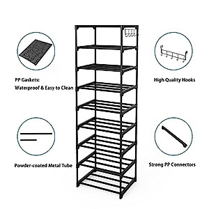 Caitlyn Small 9 Tier Tall Narrow Shoe Rack for Entryway, Vertical Free Standing Shoe Rack Organizer, Space-Saving, Sturdy Metal Shoe Shelf