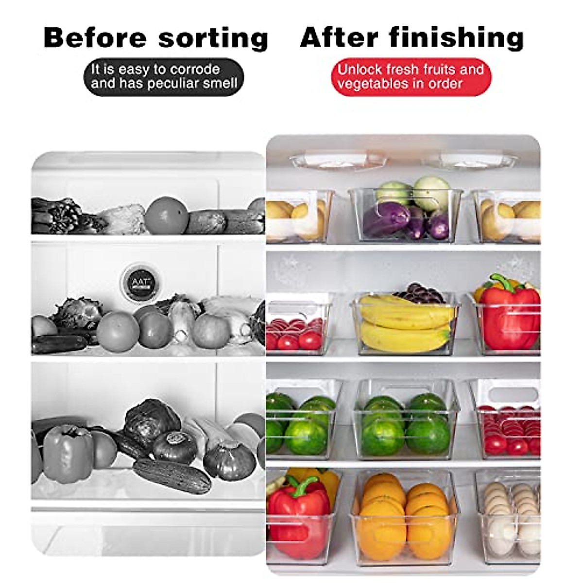 Refrigerator Organizer Storage Bins, Fridge Organizer Storage Bins Pantry Storage and Cabinet Organizers for Bath Kitchen (6)
