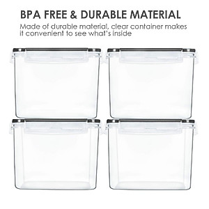 Vtopmart Airtight Food Storage Containers 4 Pieces 3.3 quart / 3.6L- Plastic PBA Free Kitchen Pantry Storage Containers for Sugar,Flour and Baking Supplies - Dishwasher Safe - Include 24 Labels, Black