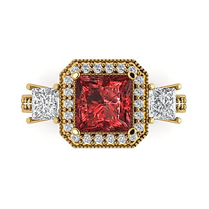 Clara Pucci 2.93ct Cushion Cut Halo Solitaire 3 stone Natural Red Garnet Engagement Promise Anniversary Bridal Ring 18K Yellow Gold 11