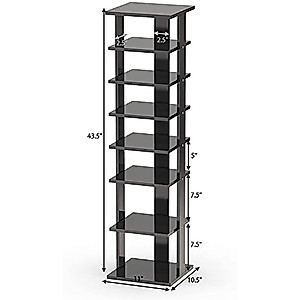 Squareful 7-Tier Wooden Shoe Rack, Modern Vertical Shoe Organizer, Multifunctional Shoe Tower Storage Stand, Space Saving Shelves for entryway, Bedroom, Hallway (Black, Small)