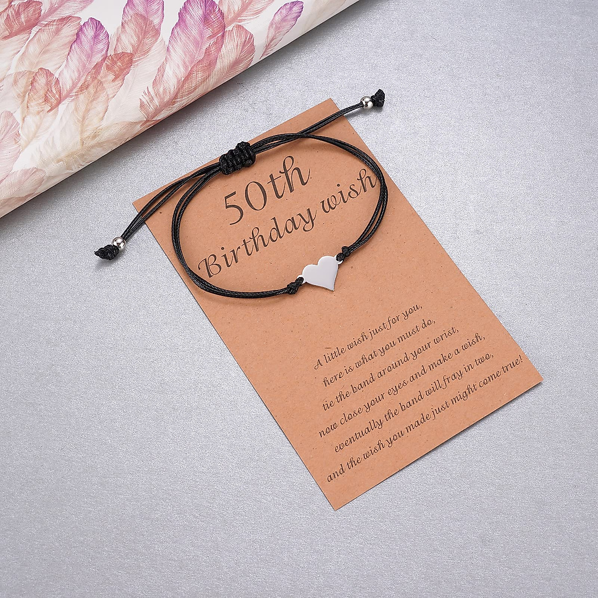 50th Birthday Wish Bracelet, Turning 50 Yr Old Birthday Present for Mom Grandma Friends, 50th Wishing Band, Happy 50th Birthday Gifts for Women Men