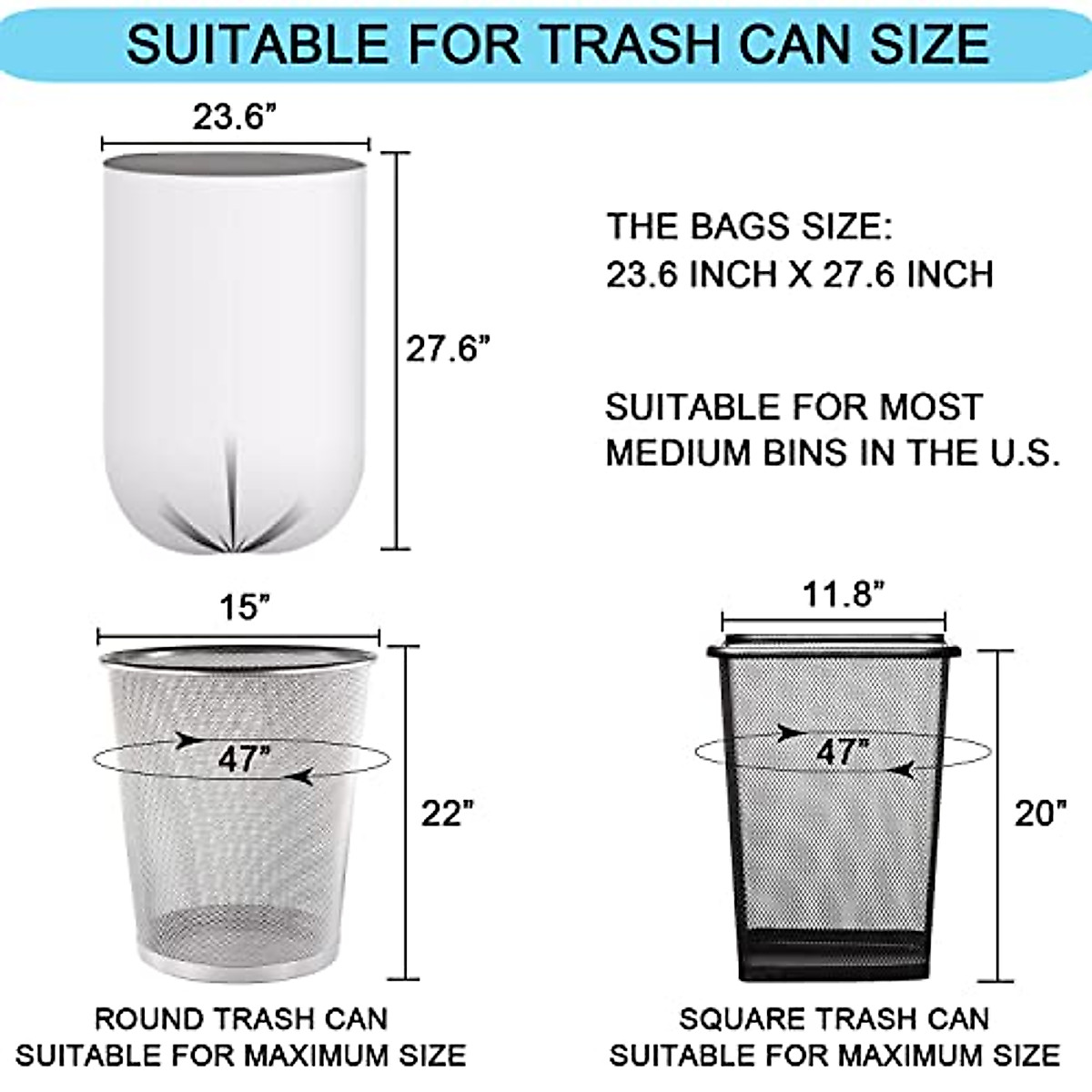 10 Gallon Trash Bags - 18 Micron Ultra Thick Strong Clear Medium Size Garbage Bin Liners for Office Kitchen, Fit 8-10 Gallon, 90 Count