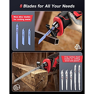 Reciprocating saw, Enhanced 3500 SPM Low Noise Brushless Motor, High-Performance 2*21V 4.0 Ah Batteries Extended Standby, 8 pcs Versatile Alloy Steel Blade Set Easily Cut Through Wood, Metal, ABS etc.