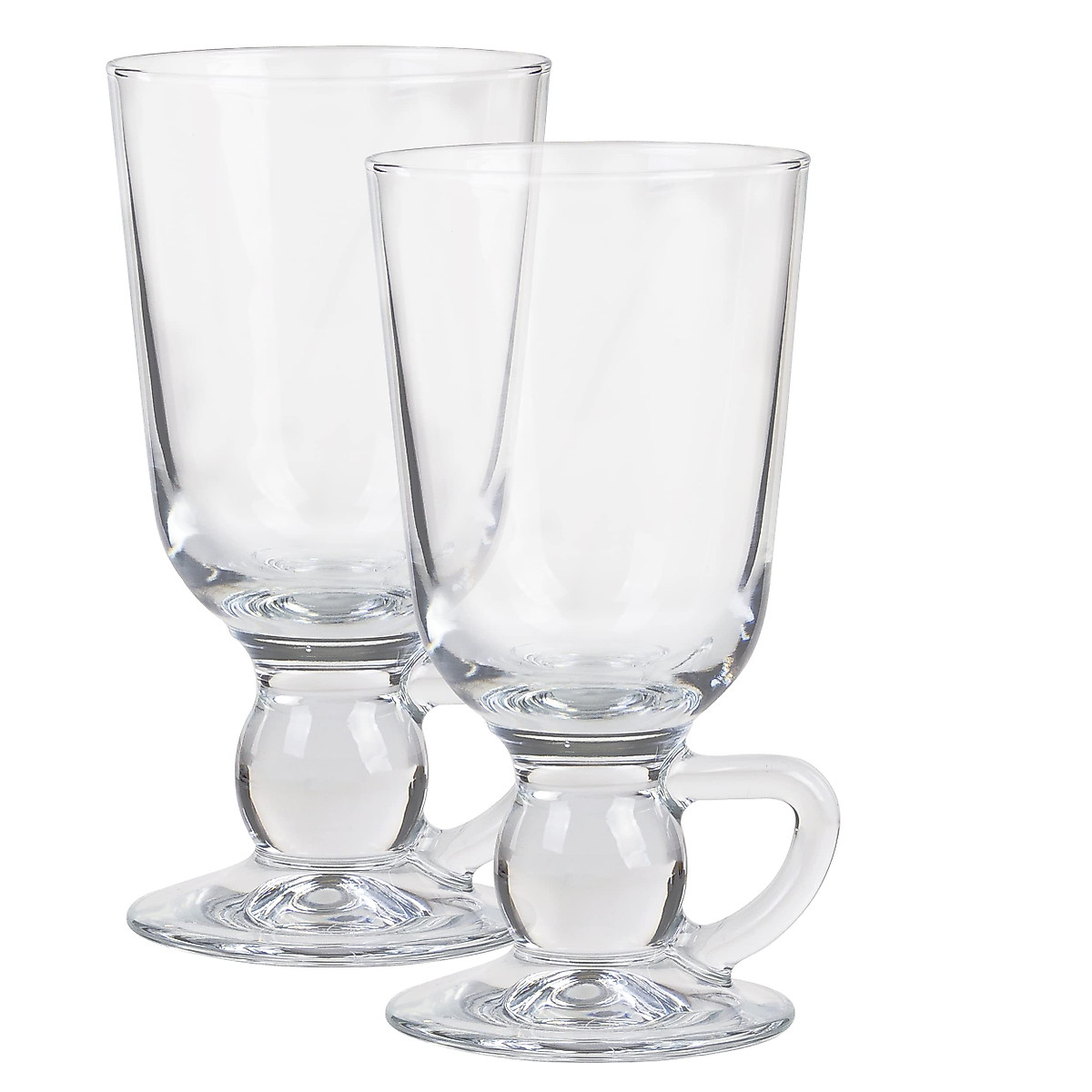 JAIRESTONE Glass Irish Coffee Glass Set with Handle, Footed Design Clear Latte Glasses, Cappuccino, Hot Cold Beverage Mug, 9.25fl oz Set of 2
