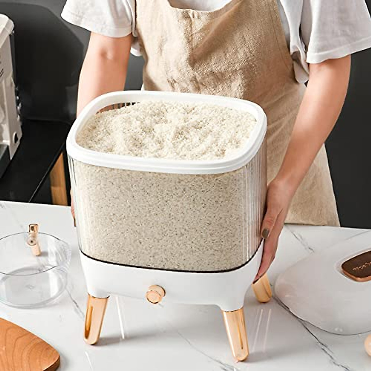 ACGrade Rice Container Rice Dispenser Rice Barrel Container Food Storage Container Rice Bucket Food Grain Cereal Dispenser Kitchen Rice Storage Box Rice Holder